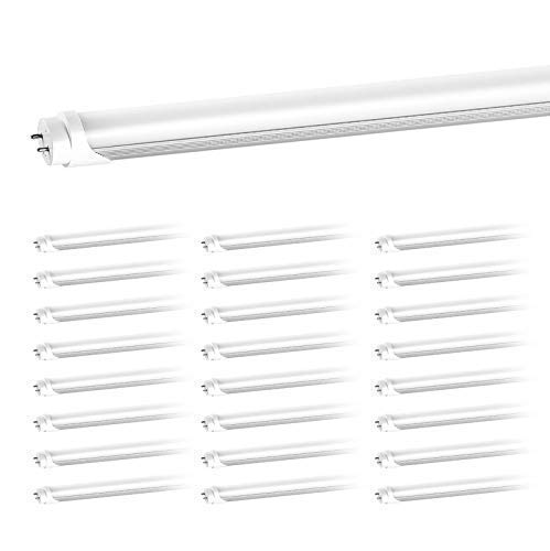 HouLight T8 LED Replacement, 25-Pack, 18W 4-Foot T8 LED Light Tube, 6000K, Daylight, Super Bright White, Double End Power, Frosted Cover