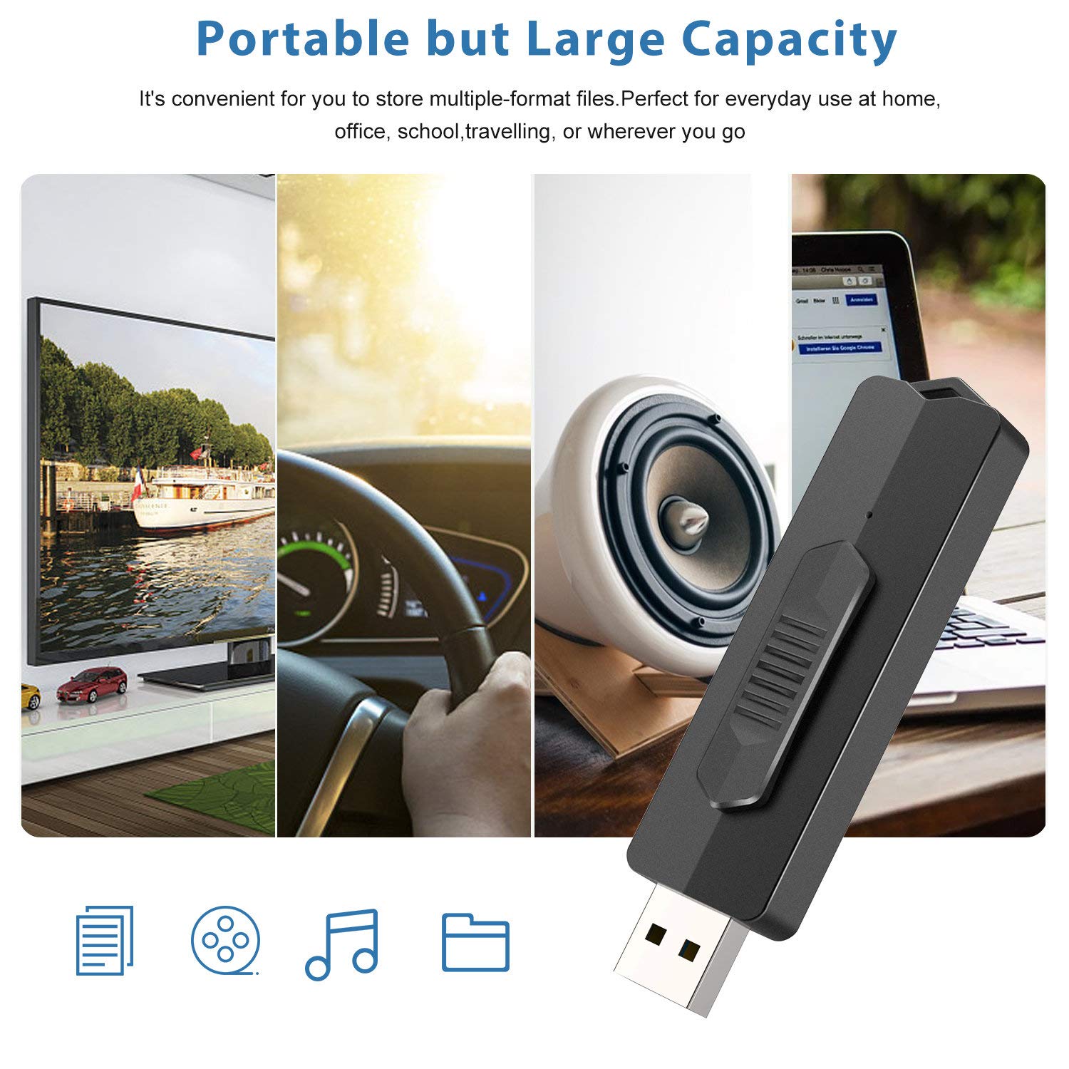 JUANWE 64GB USB 3.1 Flash Drive 400MB/s Capless Retractable High-Speed Solid State USB Drive Thumb Drive Slide Metal Memory Stick Zip Drive 3.1Jump Drive, Black