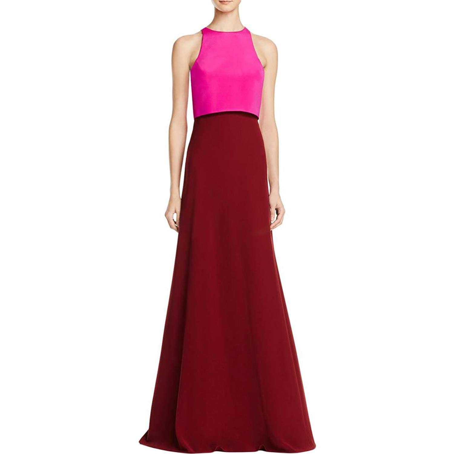 Jill Jill Stuart Women's Popover Two-Tone Gown Dress, Fuchsia Rose/Oxblood, Size 2