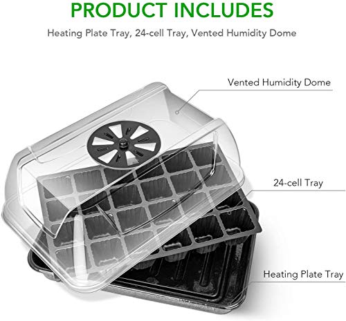 iPower Seed Starter Germination Kit Seedling Propagation Tray with Heater 5in Vented Humidity Dome and Digital Heat Mat Thermostat Combo, Black