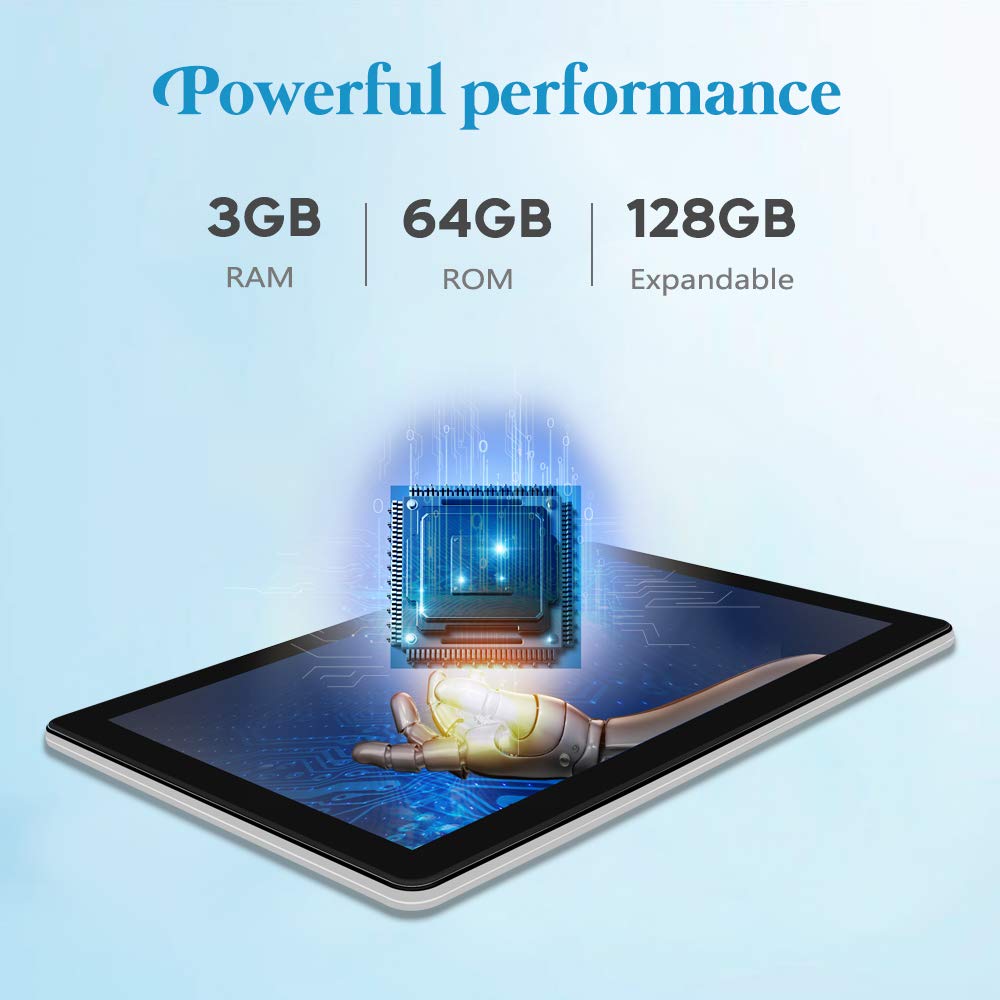 iProda Android Tablet, 10.1 Inch Tablet with HD IPS Display, Android 9.0, 3GB RAM & 64GB ROM, Google GMS Verified, WiFi, Bluetooth, GPS, Camera, Super Slim Design with Metal Shell & Tablet Case