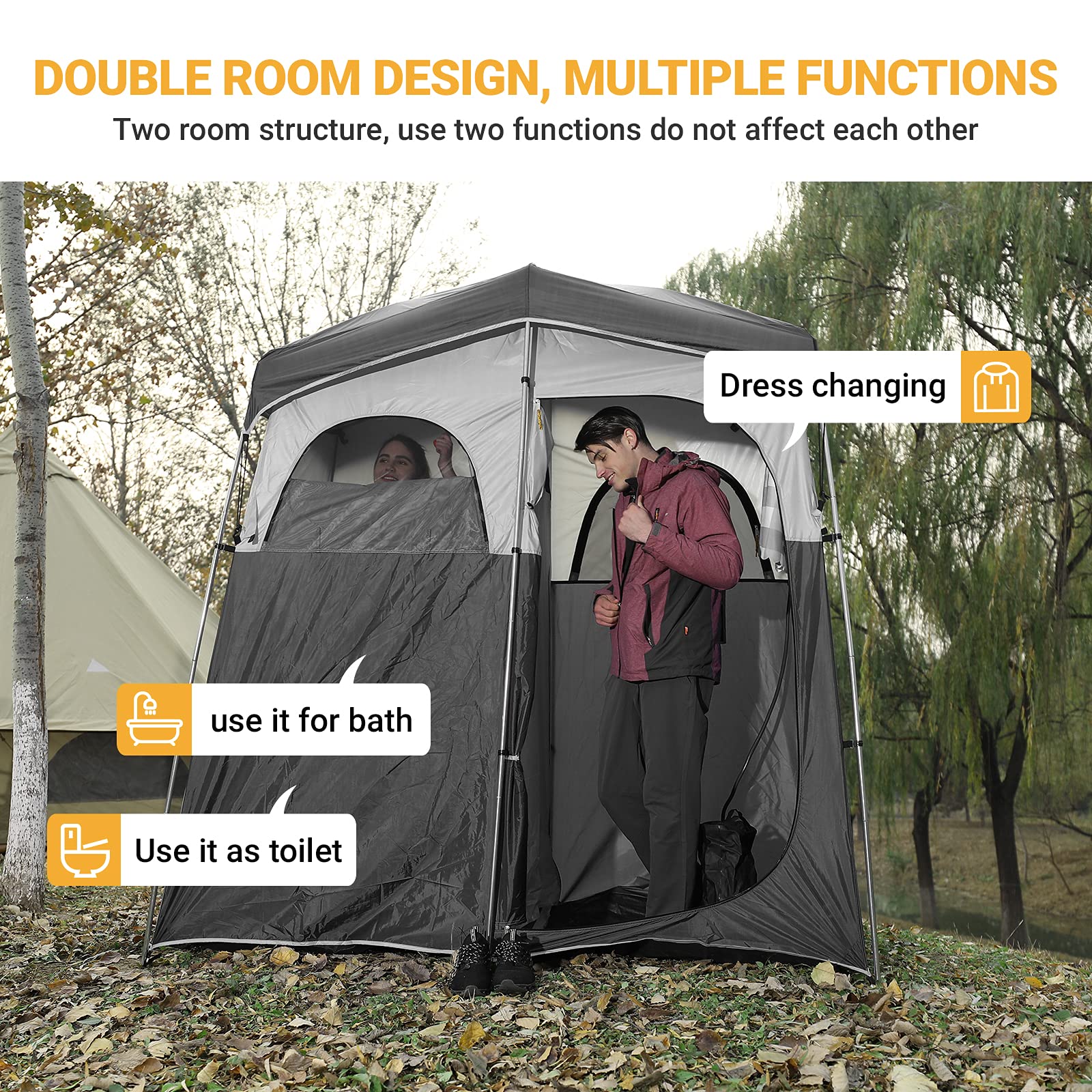 KingCamp Oversize 2 Room Privacy Shower Tent with 5 Gallon Water Bag for Outdoor Camping and Traveling