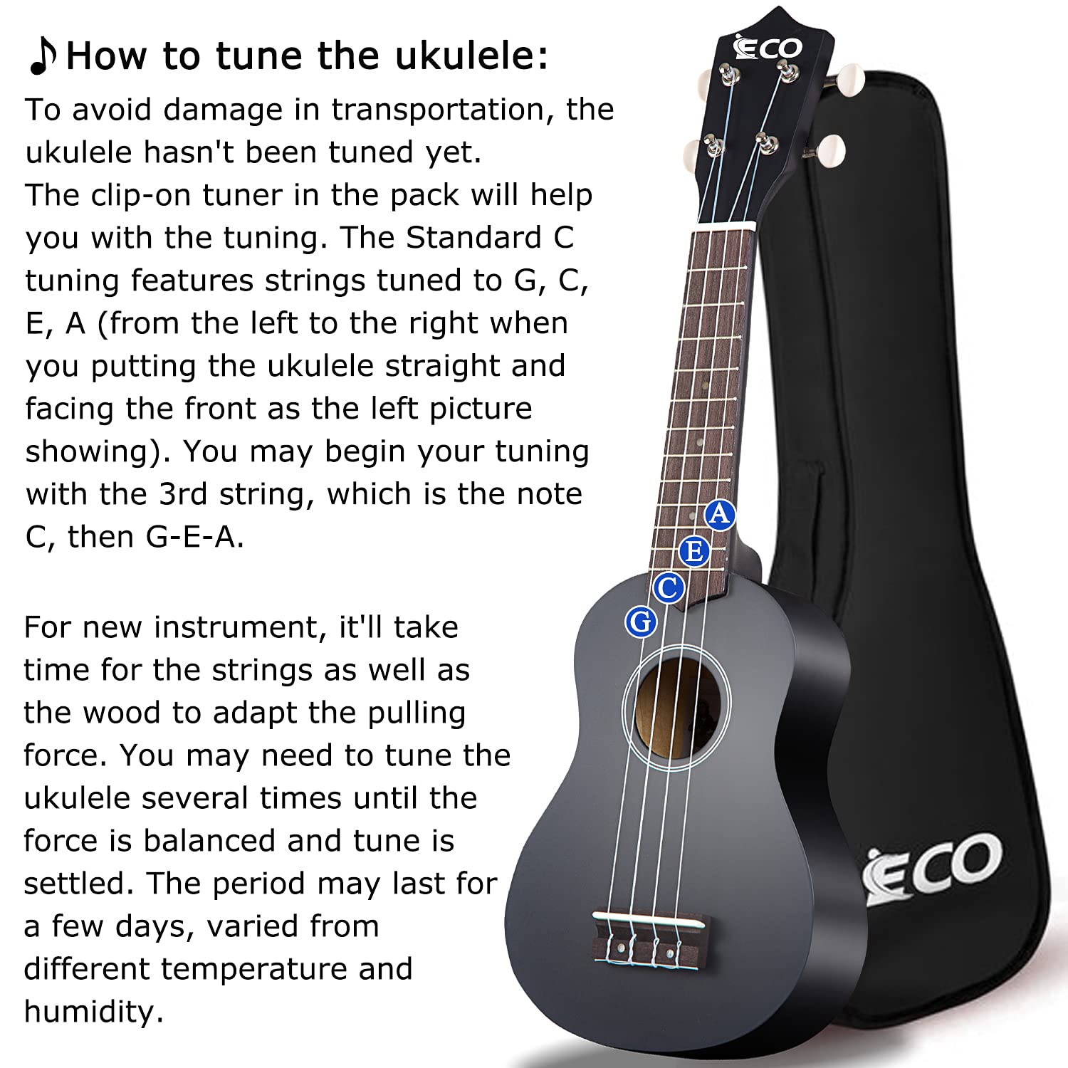 iECO Soprano Ukulele Beginner Kit for Kids Adults 21 Inch Ukelele w/Case Strap Tuner Strings Picks (Pink)