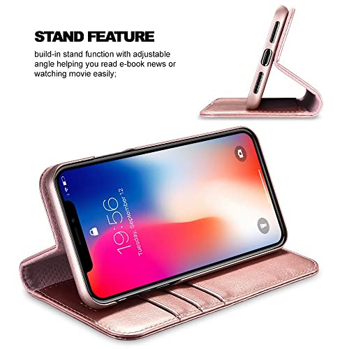iPhone 7/8 Wallet Case, ICARERCASE iPhone SE Case 2020 Premium PU Leather Folio Flip Cover with kickstand and Credit Slots for Apple iPhone 7,iPhone 8, iPhone SE 2nd, iPhone SE 3rd 4.7 Inch(Rose Gold)