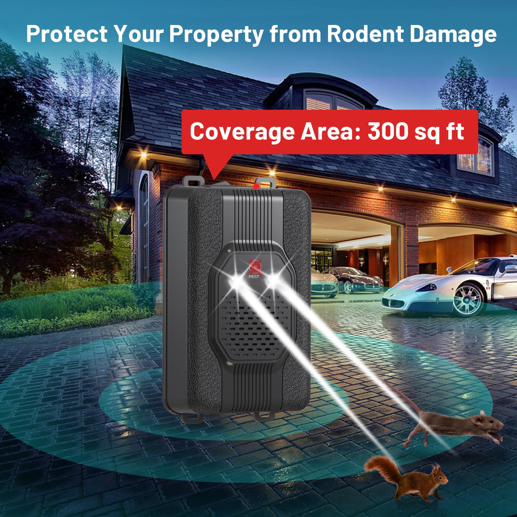 Ultrasonic Mouse Deterrent for Cars and Indoor 4 Packs, Battery Operated Mouse Squirrel Deterrent with Strobe Light, Smart Detection Keep Mice Out of Car, Boat Garage Attic Barn