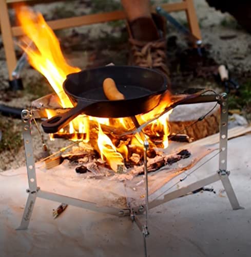 KingCamp Folding Campfire Grill Kit Camp Grill Over Fire Stainless Steel Camping Portable Grill Grate Stove Burner Outdoor Firepit with Carrying Bag for Backpack Cooking Picnic Hiking,BBQ