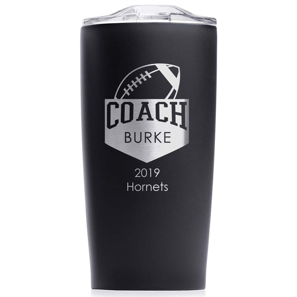 Lifetime Creations Engraved Personalized Football Coach Tumbler - Custom Football Coach Gift, Coaches Coffee Travel Mug from Team, Insulated Stainless Steel Matte Black 20 Ounce Cup