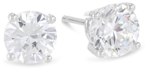 Houston Diamond District 3/4 Carat Solitaire Diamond Stud Earrings Round Cut 4 Prong Push Back 14K White Gold (J-K Color, Eye Clean Clarity)