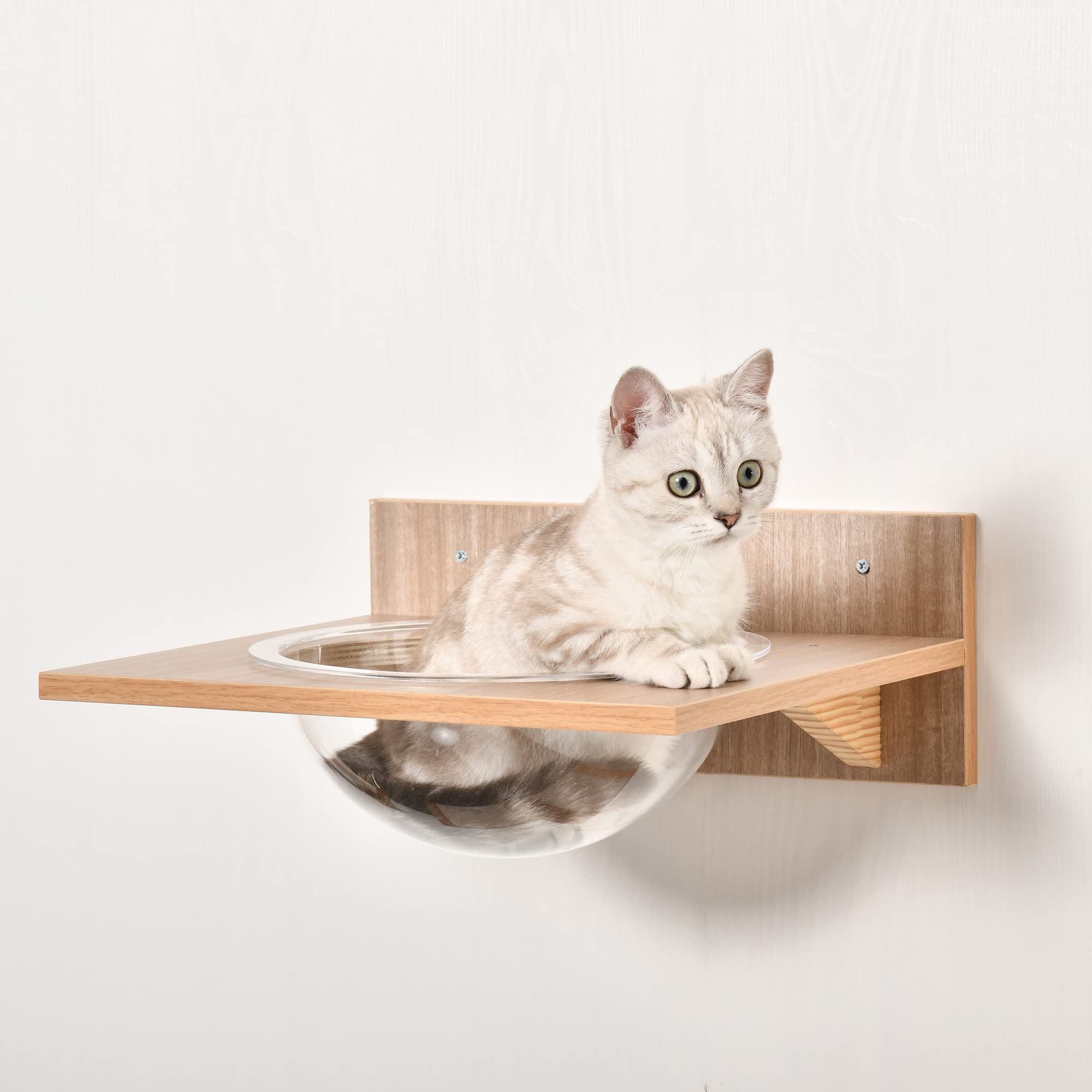 PawHut Indoor Cat Activity Tree 4-Piece Set, Mounted Pet Climbing Perches, Kitten Center with Feeding Station, Hammock Stairs, Scratching Post, Jumping Platform, Beige
