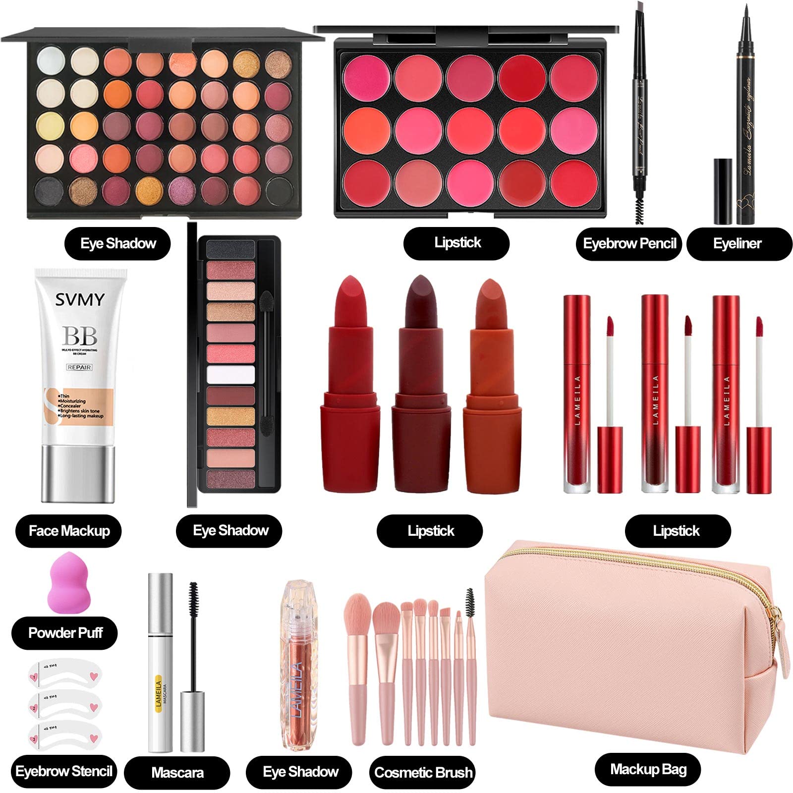 Professional Full Makeup Kit Gift 30 PCS, All-in-one for Women Include Eyeshadow Palette,eyeliner, Lip Gloss lipstick , Brush Set, Foundation, Concealer , Mascara