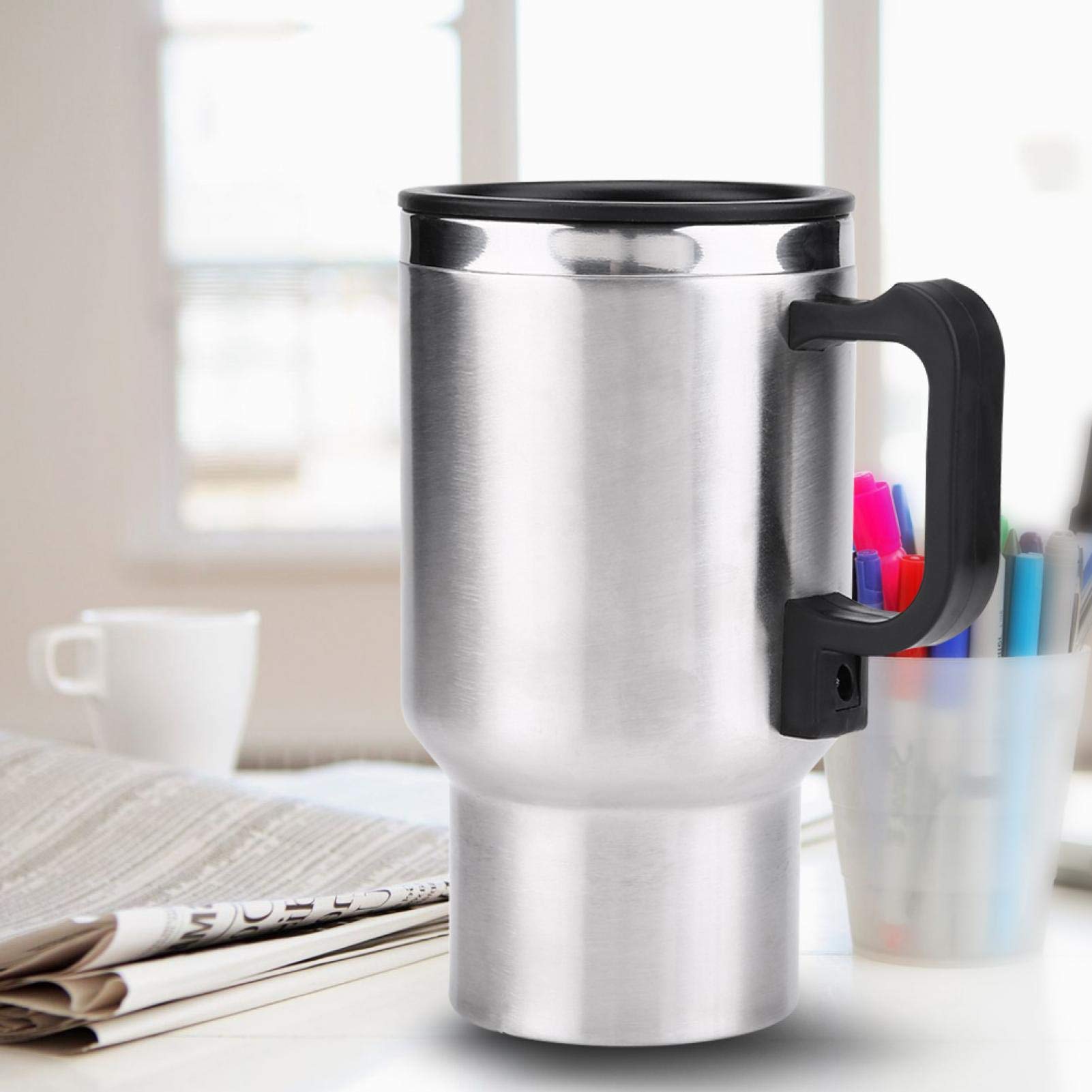 Oumefar 12V 450ml Car Heating Cup, Electric Car Stainless Steel Travel Heating Cup Car Electric Cup Coffee Tea Car Cup Mug Warmer Car Kettle Boiler