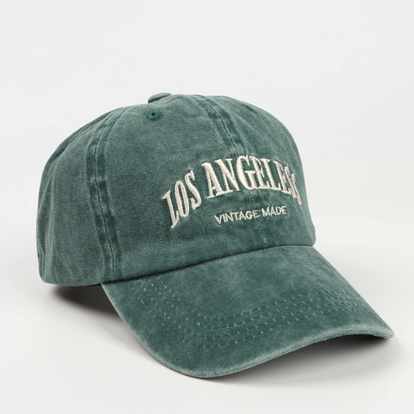 Los Angeless Baseball Cap Cotton Adjustable Low Profile Strapback Washed Vintage Distressed Denim Sun Dad Hat for Men Women Green