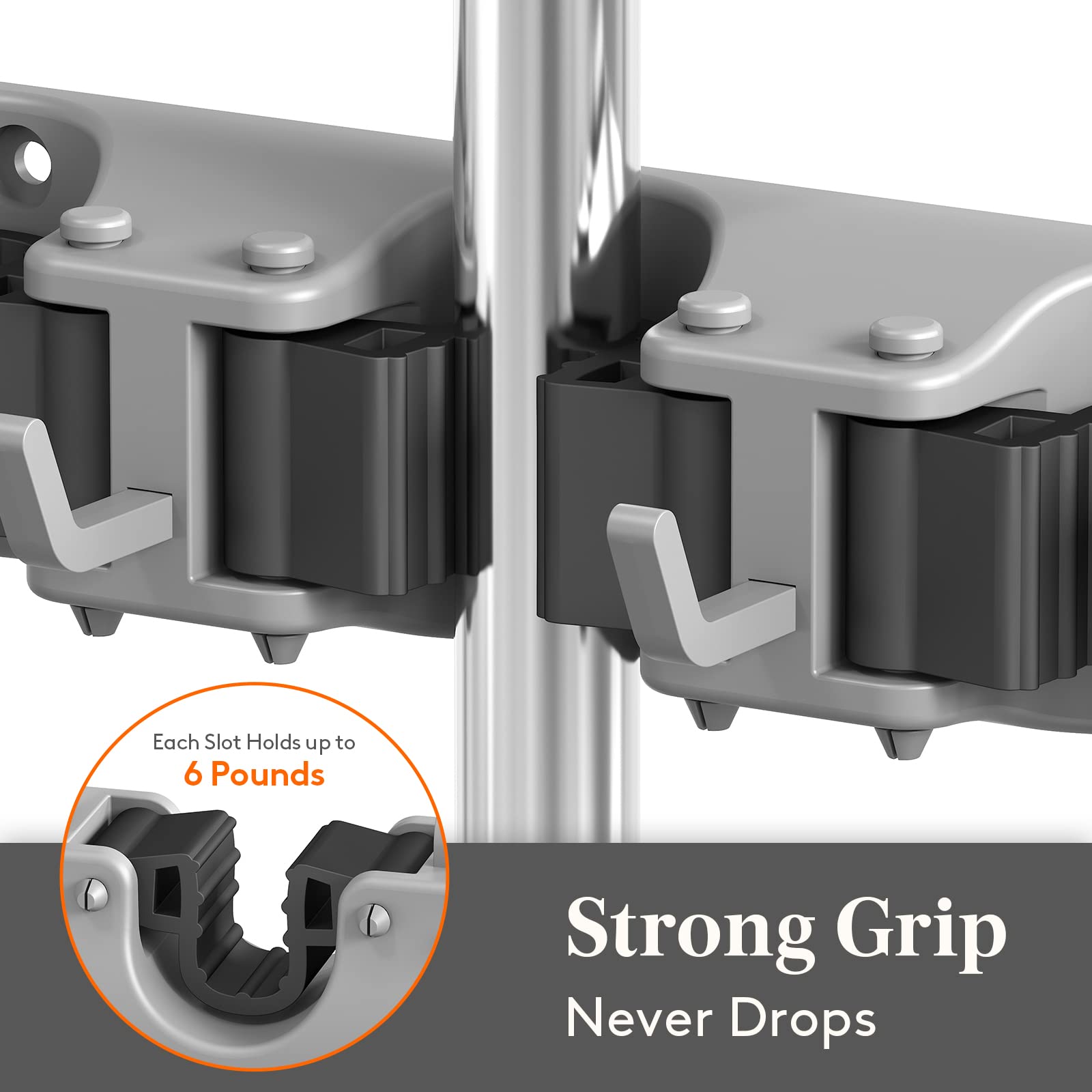 Lifewit Mop and Broom Holder Wall Mount, Anti-Slip Broom Hanger for Kitchen Organization, Heavy Duty Cleaning Supplies Organizer, Easy Install Tool Organizer for Closet, Garage, 5 Slot 6 Hooks, Grey