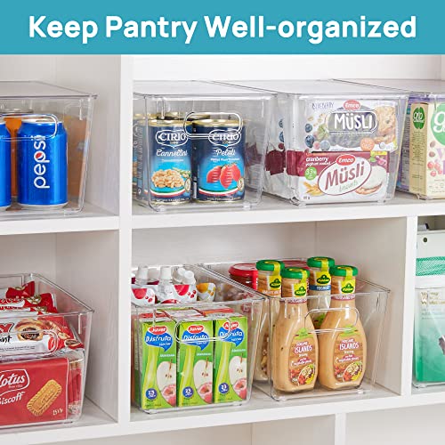 Vtopmart 4 Pack Clear Stackable Storage Bins with Lids, Large Plastic Containers with Handle for Pantry Organization and Storage,Perfect for Kitchen, Fridge, Cabinet, Bathroom Organizer
