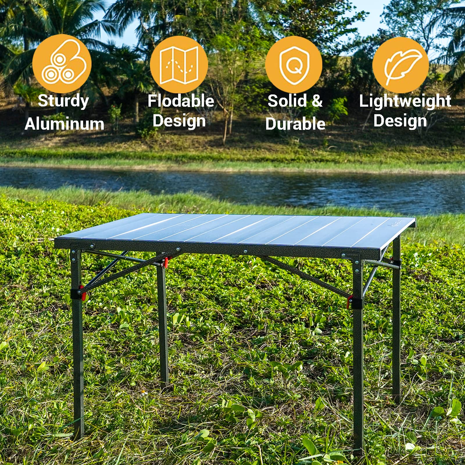 KingCamp Roll Up Aluminum Folding Table Compact Camping Foldable Camp Tables for Travel, Picnic, Party, Barbecue, Outdoor and Indoor, 4-6 Person