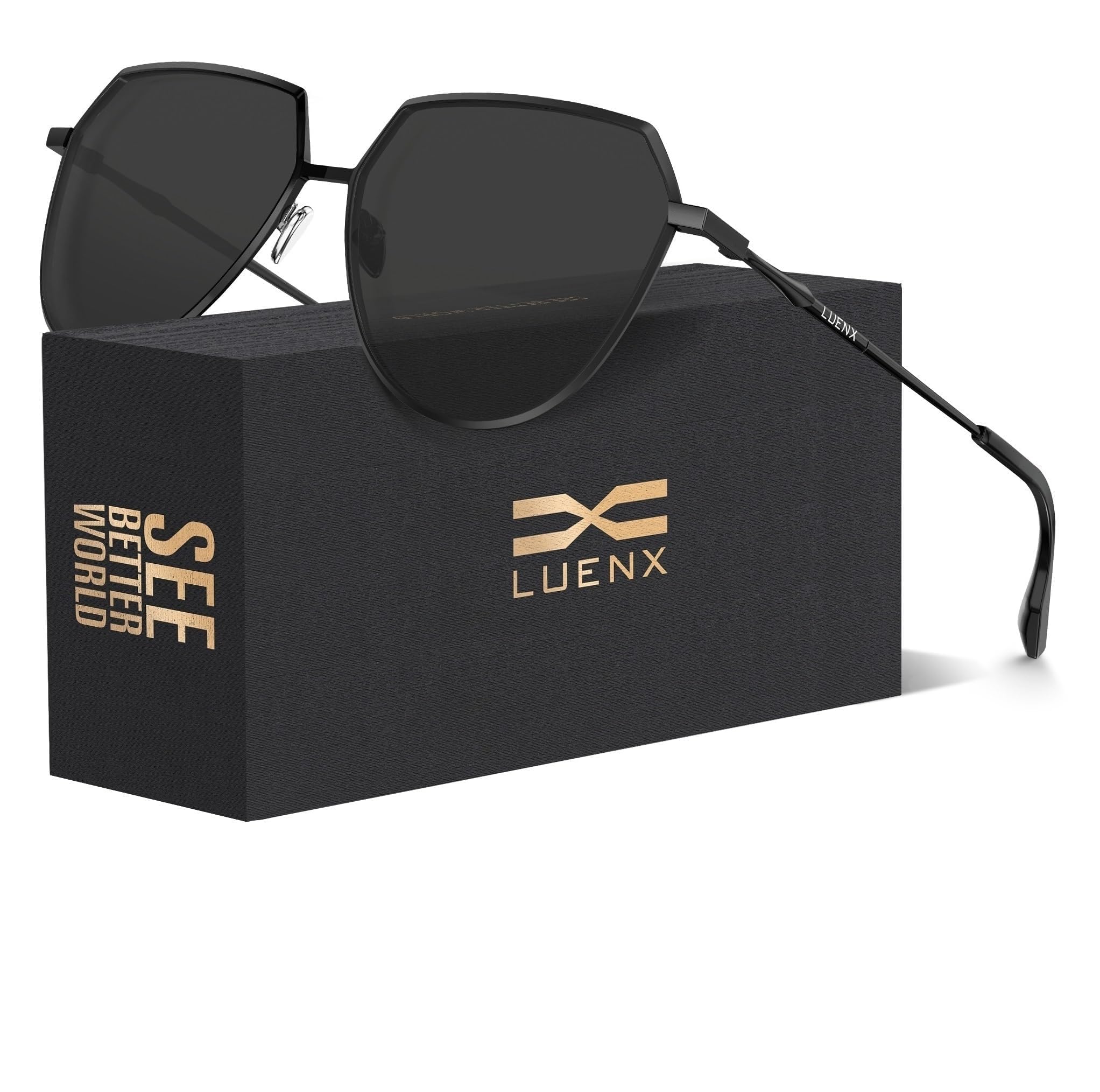 LUENX Aviator Sunglasses Women Men Polarized Shades Polygon Trendy Flat Gradient Amber Lenses Fashion Designer Style
