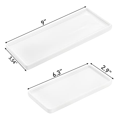 Suwimut 4 Pack Bathroom Vanity Tray, Ceramic Decorative Sink Storage Bathtub Tray Bathroom Organizer, Rectangular Countertop Cosmetics Holder for Perfume, Tissue, Candle, Towel, Plant, Jewelry (White)