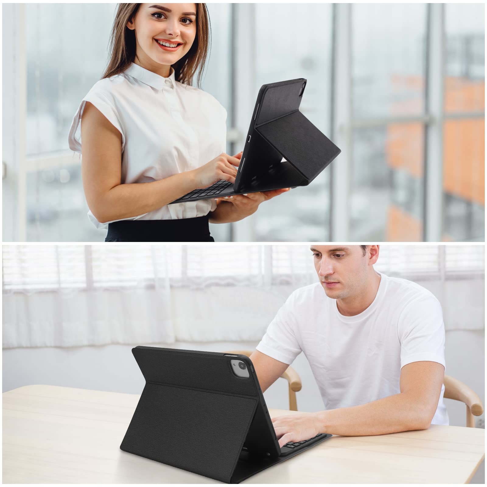 iPad Air 5th Gen 2022/4th Gen 2020 Keyboard Case 10.9 Inch, Smart 7 Colors Backlit and Detachable Wireless Keyboard, Slim Folio Cover with Pencil Holder, for Pro 11 Inch 4th/ 3rd/ 2nd/ 1st Gen, Black