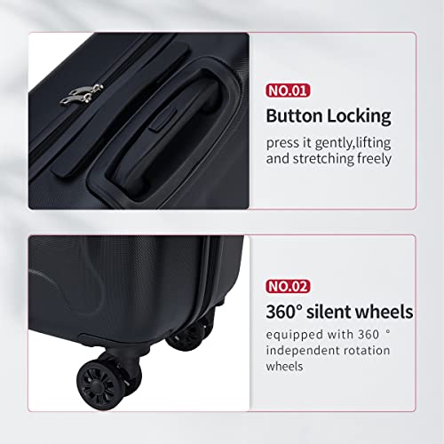 Widfre Luggage Sets 3 Pieces Carry on Suitcase Hardshell Lightweight Travel with Double Spinner Wheels Locks TSA Approved (Black)