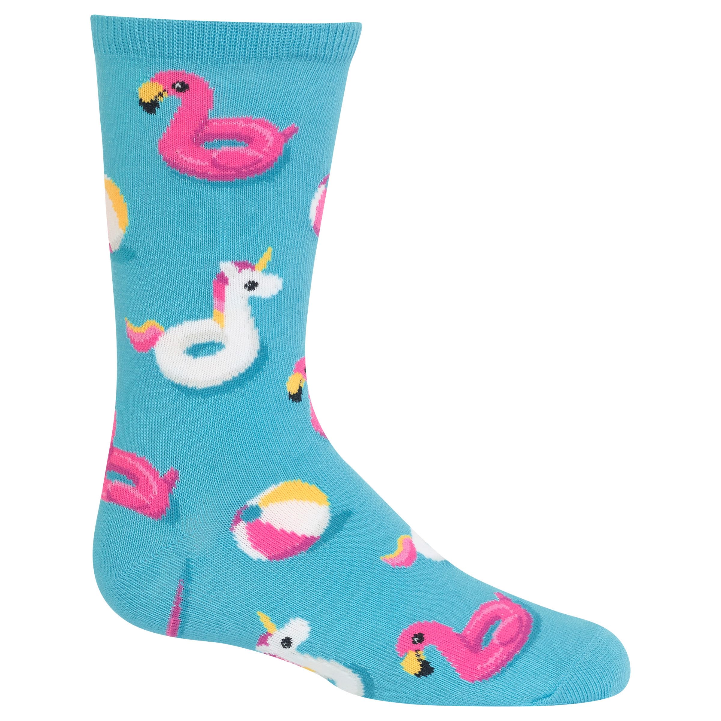 Hot Sox Kids' Big Fun Conversation Starter Crew Socks-1 Pair Pack-Cool & Cute Boys and Girls Gifts, Pool Floats (Aqua), Small-Medium