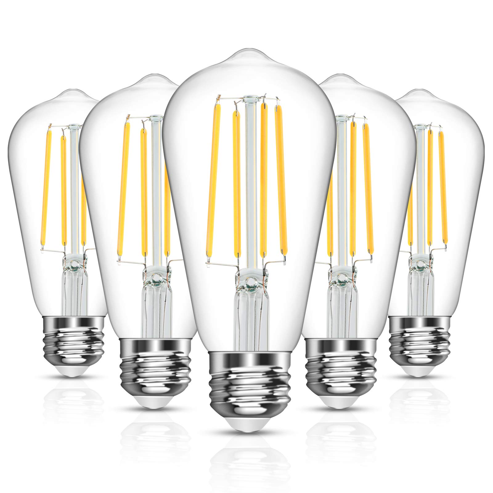 LANGREE Vintage Edison Led Bulb, Dimmable ST58 LED Light Bulbs, Equivalent 60W, Daylight White 4000k, E26 Medium Base, CRI 80+ LED Filament Bulbs, Pack of 5