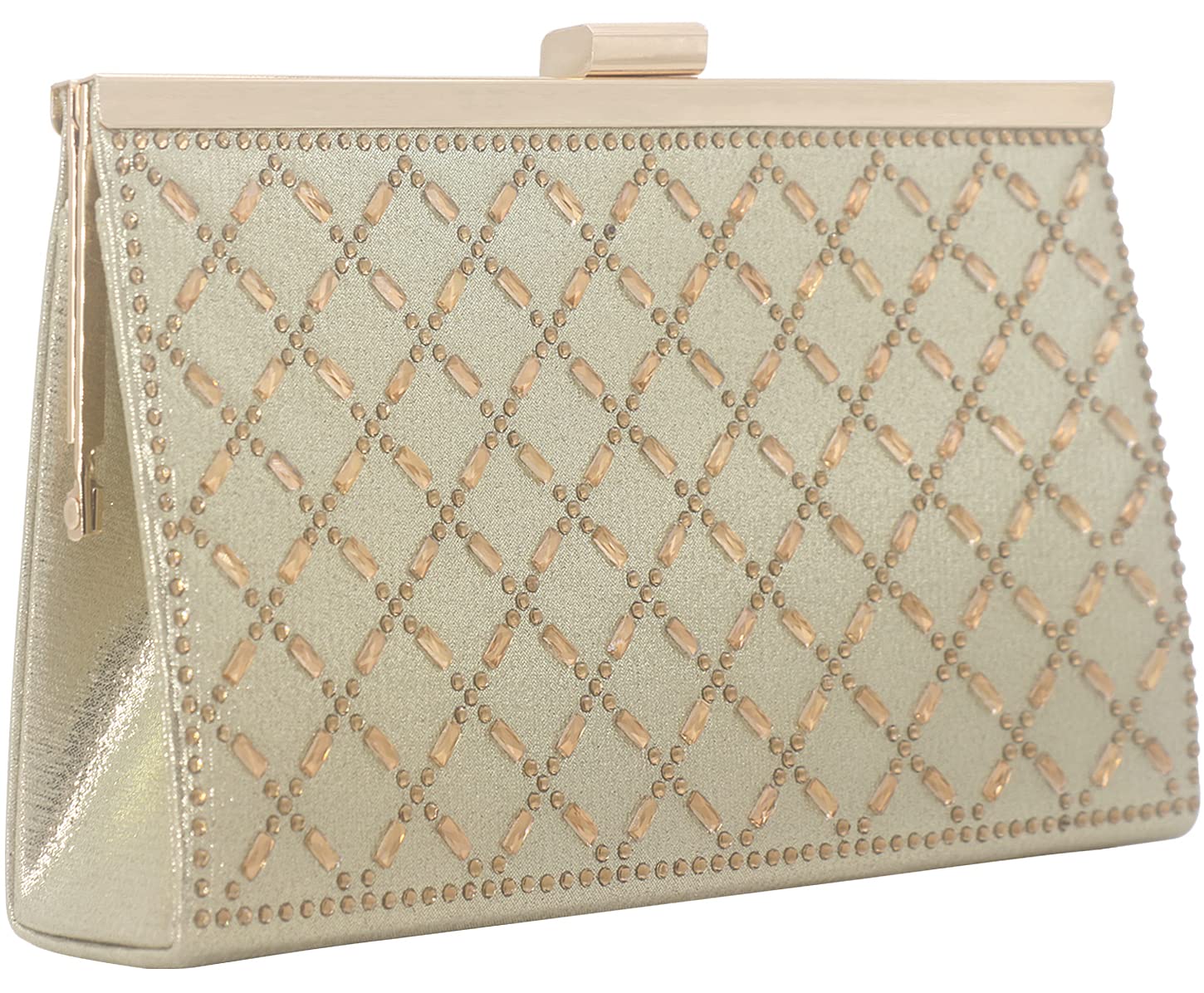 Metal Top-Handle Women Evening Clutch Purse Bag Crystal Rhinestone Handbags Gold Medium
