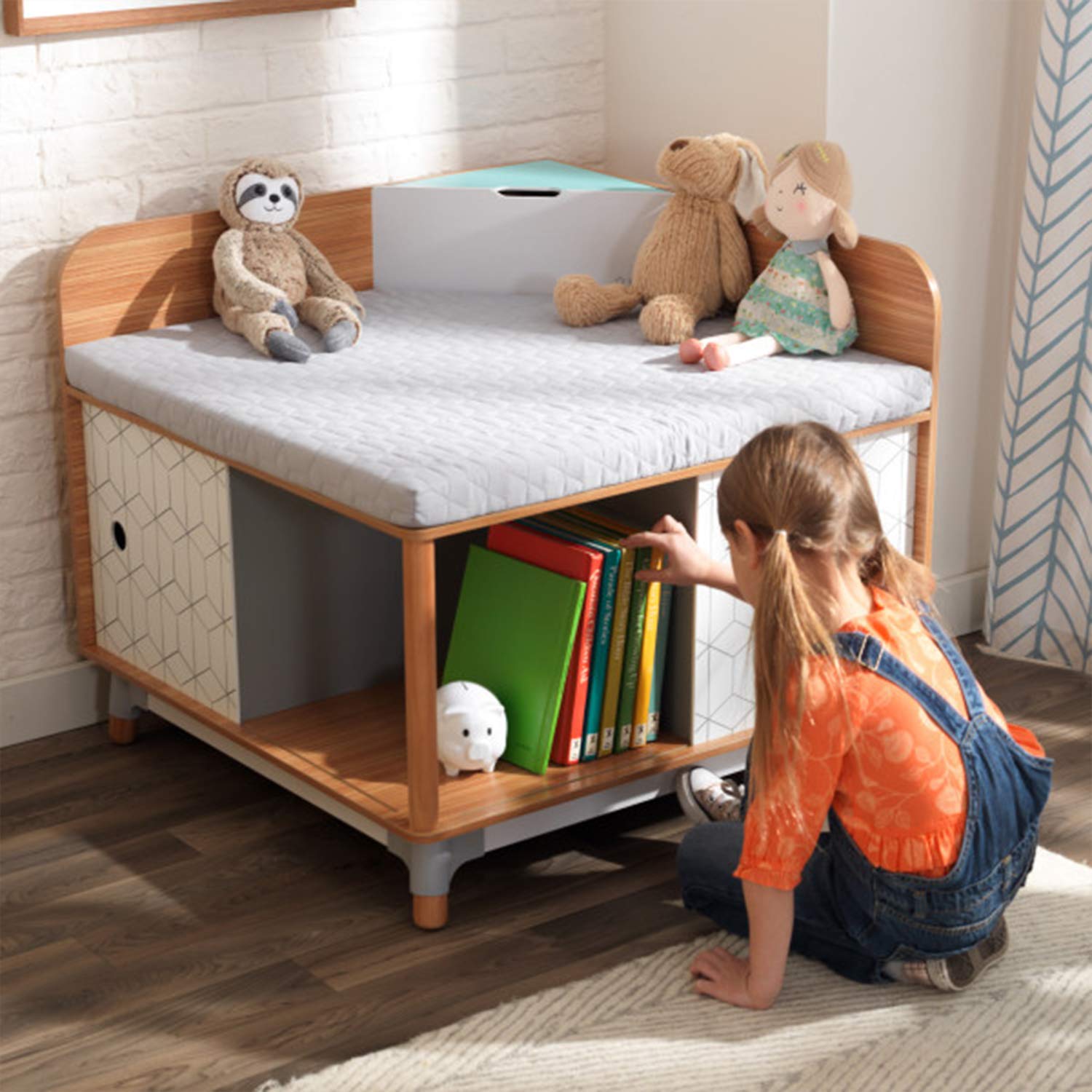 KidKraft Mid-Century Kid™ Wooden Corner Reading Nook, Gift for Ages 3-8