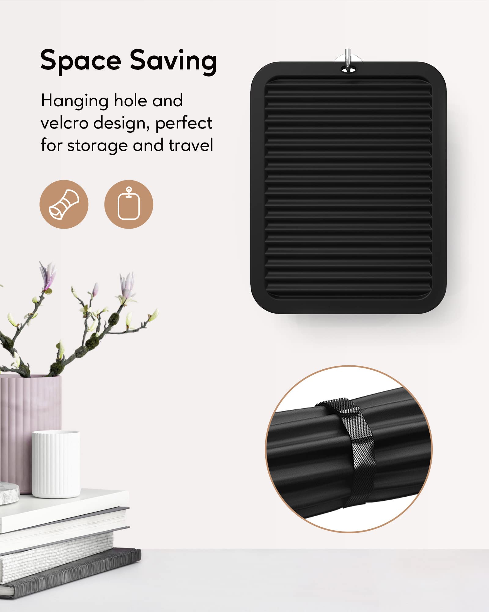 Professional Heat Resistant Mat, Silicone Travel Mat for Flat Iron, Curling Iron, and All Hair Styling Tools, Hot Tools Mat with Larger Size and Lighter Weight, Black