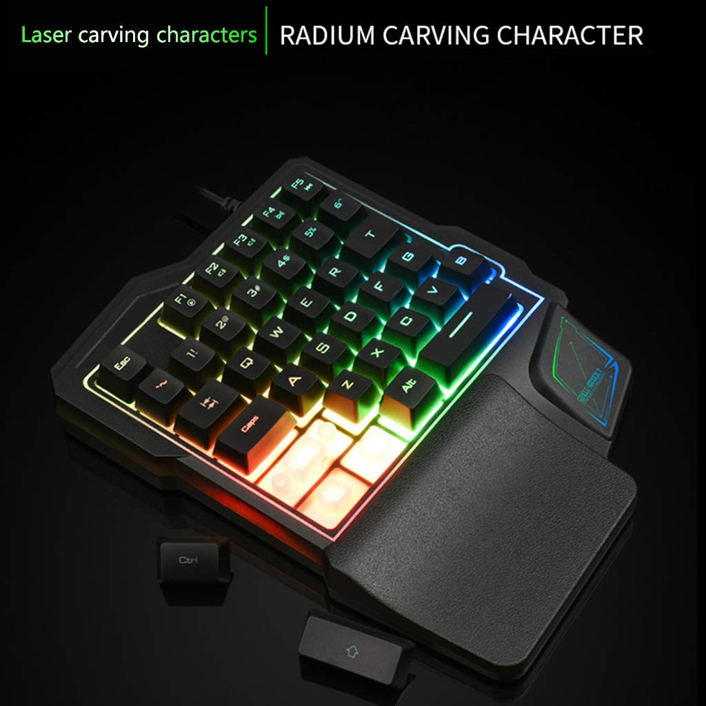 unband K103 Gaming Keyboard One-Handed Mechanical Feeling Keyboard for Laptop Computer Portable Gamer Keyboard Compatible for PUBG Phone
