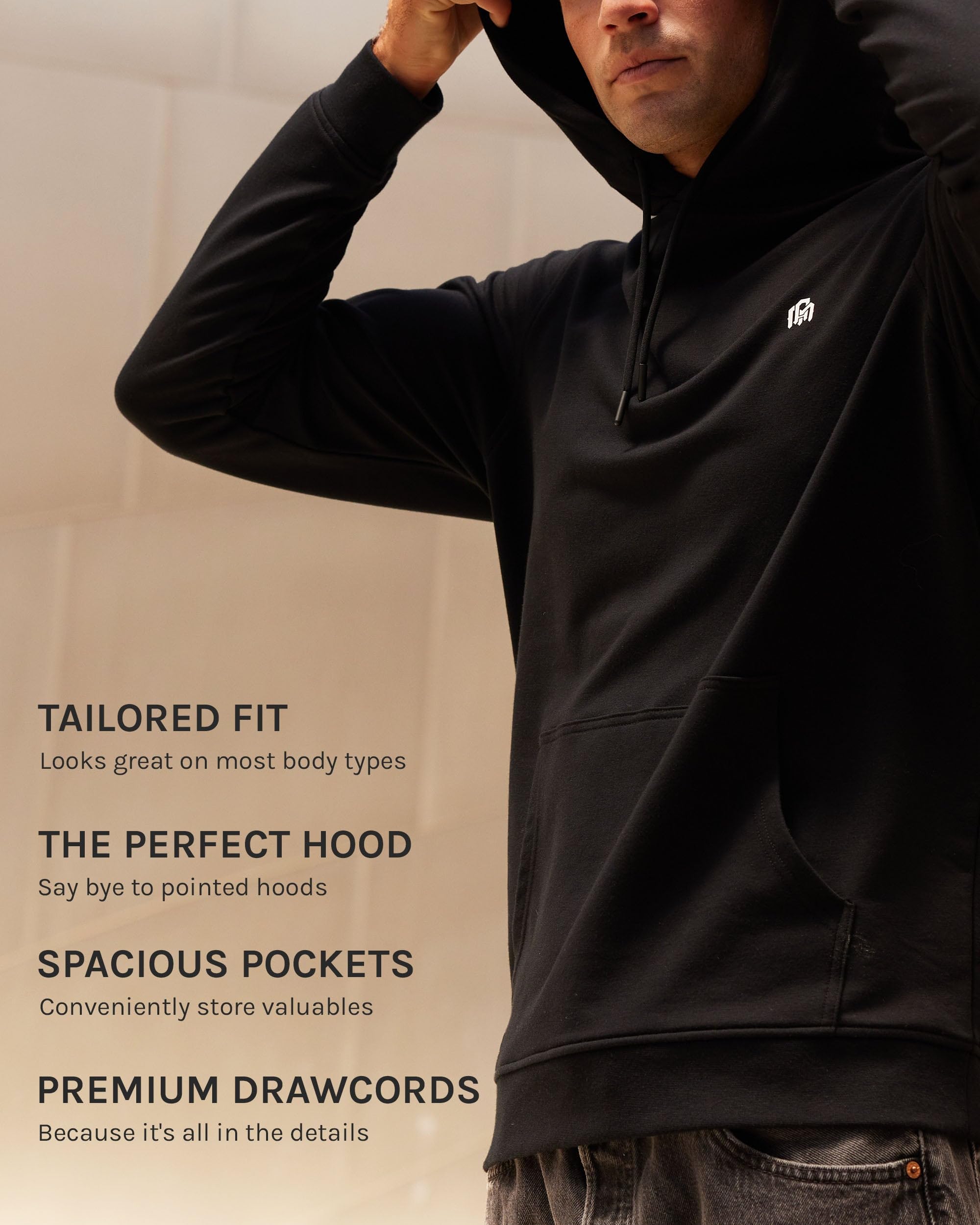 INTO THE AM Pullover Hoodies for Men - Lightweight Casual Fleece Slim Fit Basic Pullover Sweatshirt (Beige, Large)