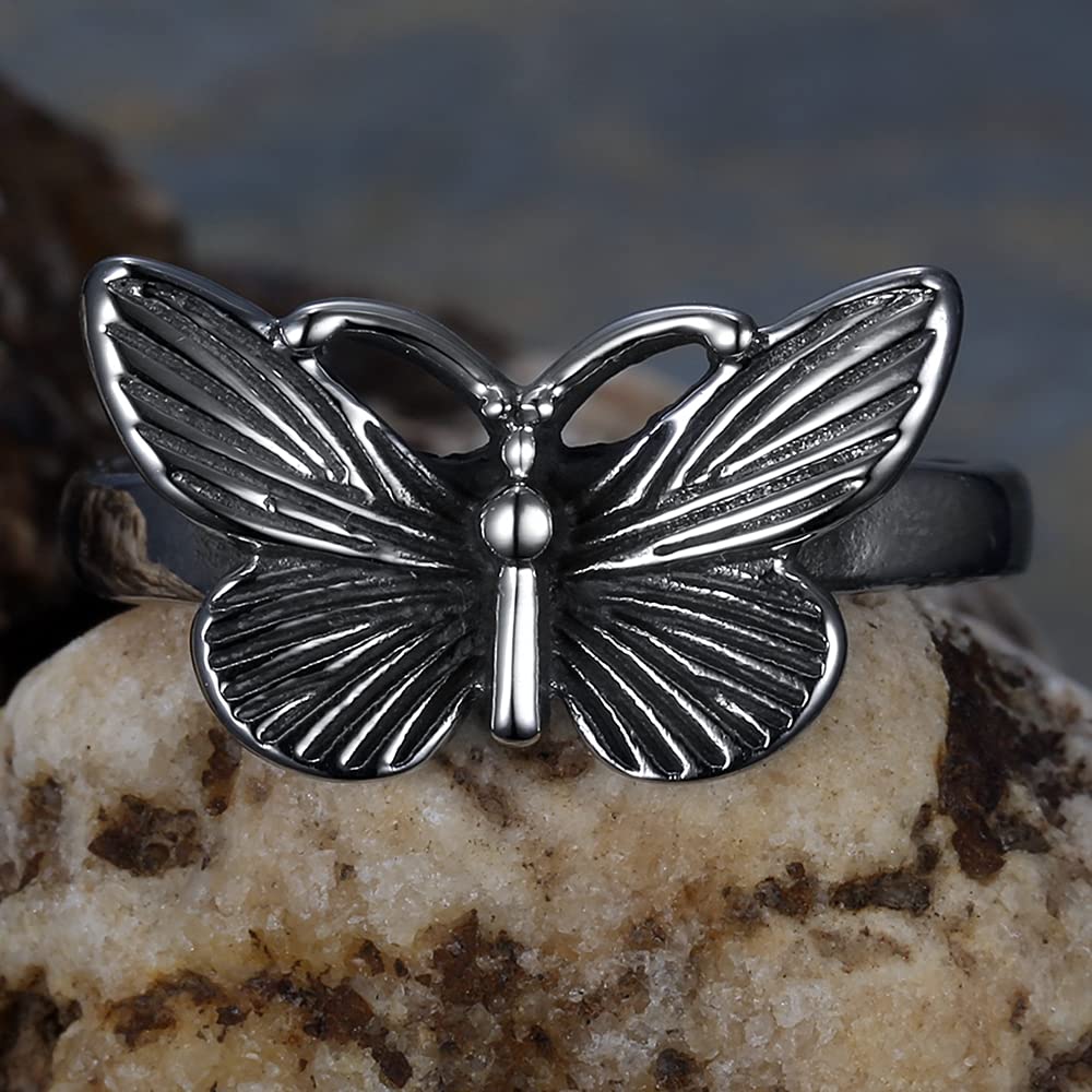 Jude Jewelers Stainless Steel Retro Vintage Butterfly Style Wedding Promise Statement Anniversary Ring (Silver, 8)