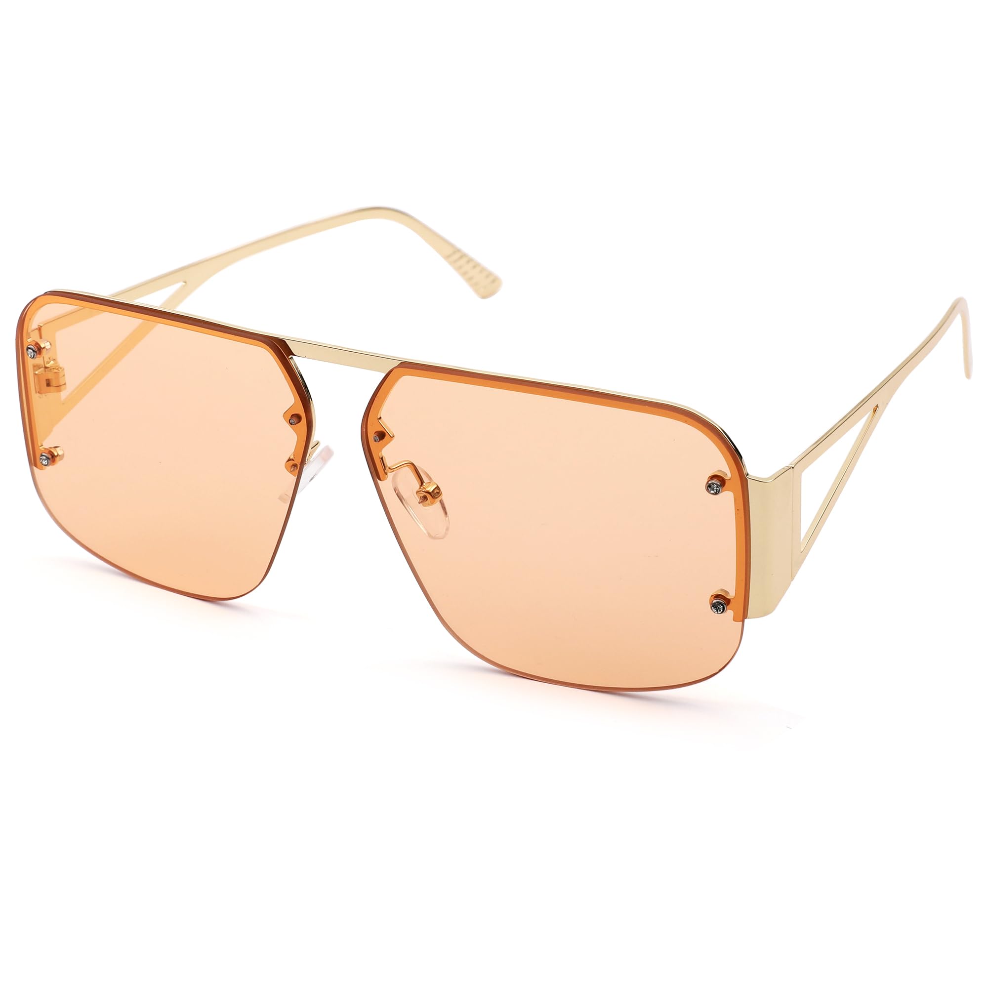 Pro Acme Aviator Sunglasses Women Men Trendy Rimless Frame Retro Square Shades Large Metal Sun Glasses(Champagne)