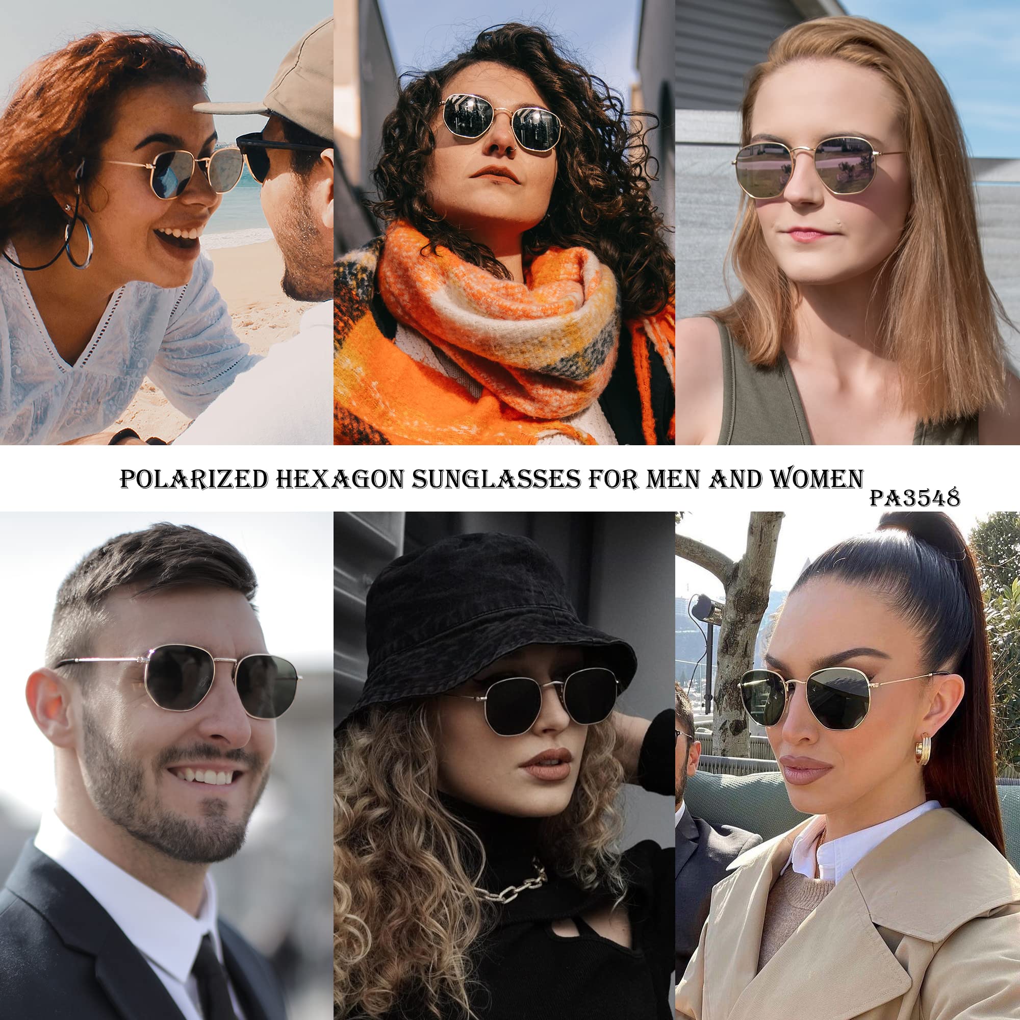 Pro Acme Polarized Hexagon Sunglasses for Women Men Polygon Sunnies Square Metal Frame(Gold/Grey)