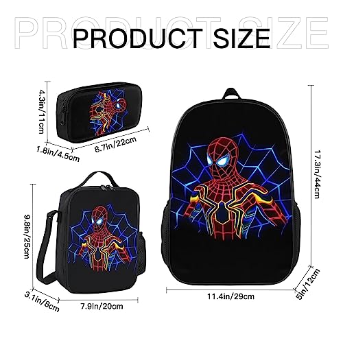 VROOS Cartoon 3Pcs Backpack Set Lightweight Laptop Backpack with Lunch Bag Pencil Case 17in Casual Daypack Travel Bag