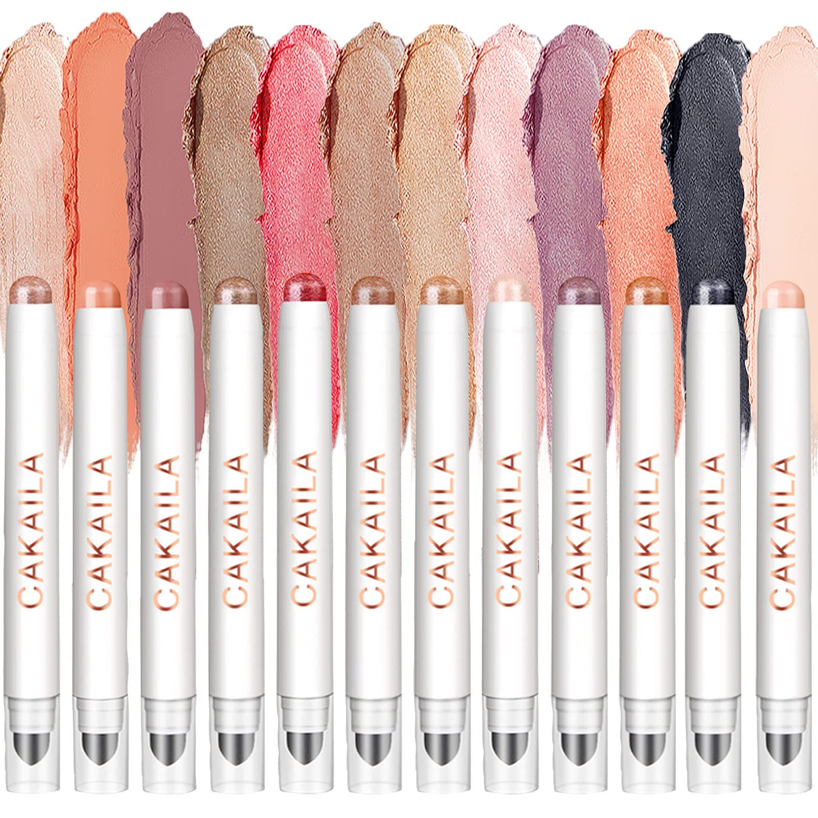 SUMEITANG 12 PCS Cream Eyeshadow Stick, Matte Shimmer Glitter Eye Shadow Sticks Set Eye Brightener Pencil Crayon, Highlighting Makeup Sticks, Soft & Smooth, Easy To Color, Multi-Dimensional Eyes Look