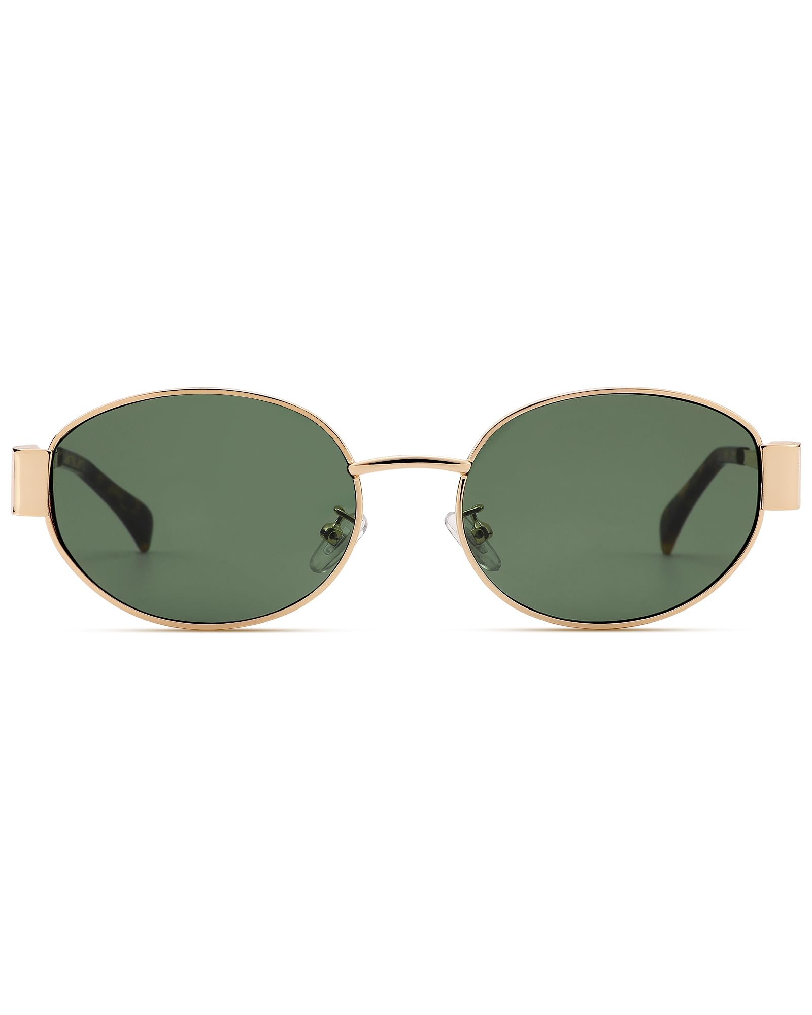 Pro Acme Retro Oval Sunglasses,Trendy Classic Shades Metal Frame Sun Glasses UV400 Protection (Gold/green)