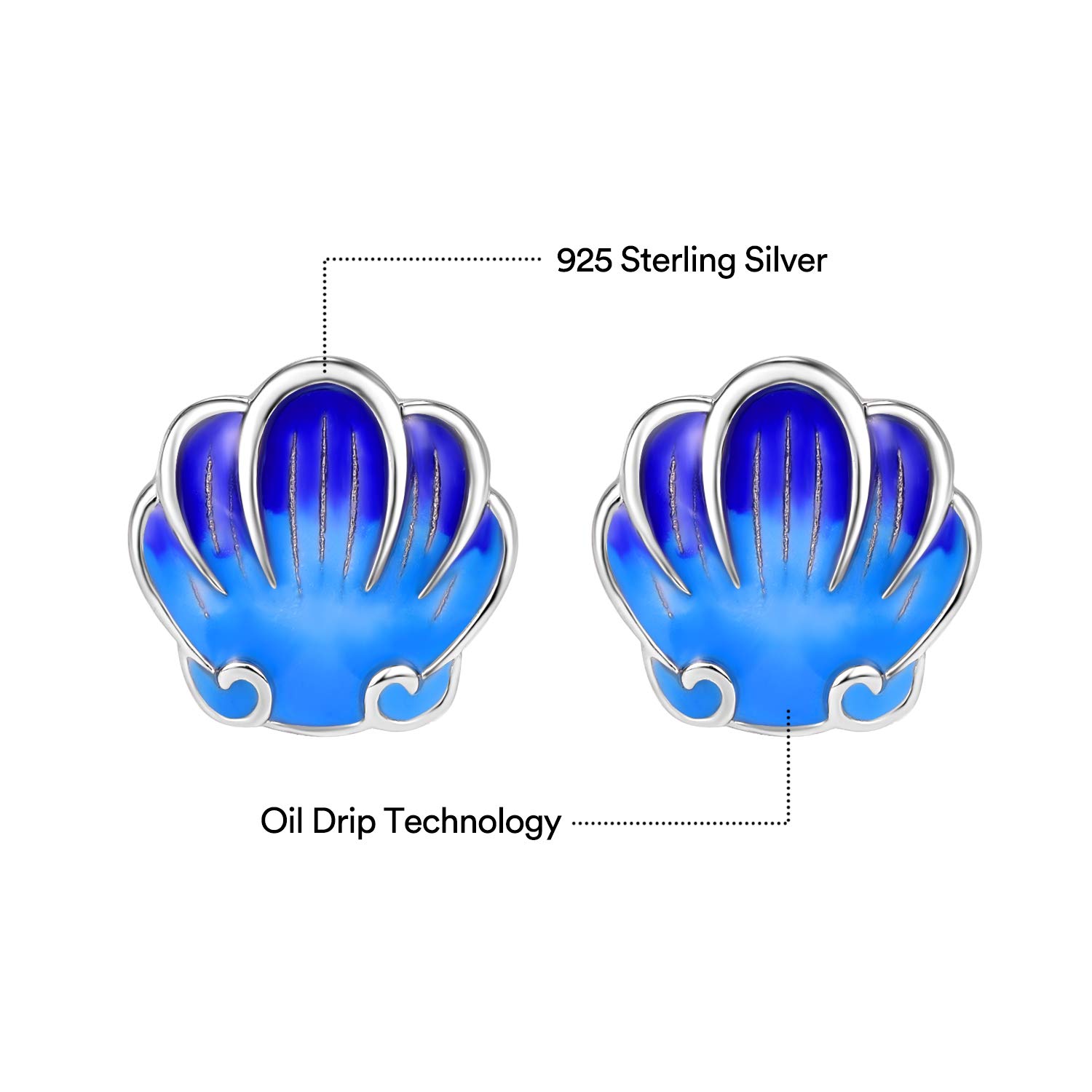 KINGWHYTE Sea Shell Stud Earrings S925 Sterling Silver Gradient Mini Beach Animal Seashell Scallop Jewelry for Women