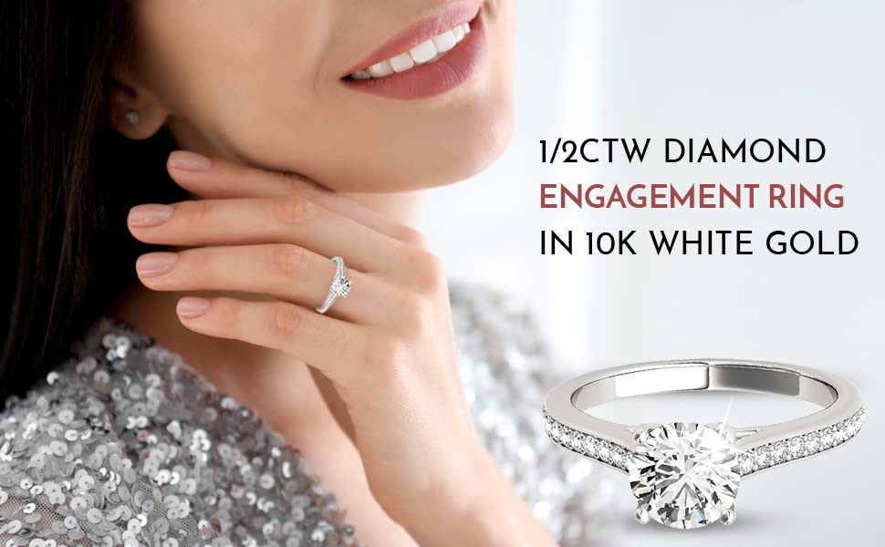 JewelMore 1/2ctw Diamond Engagement Ring in 10k White Gold (white-gold, 8)