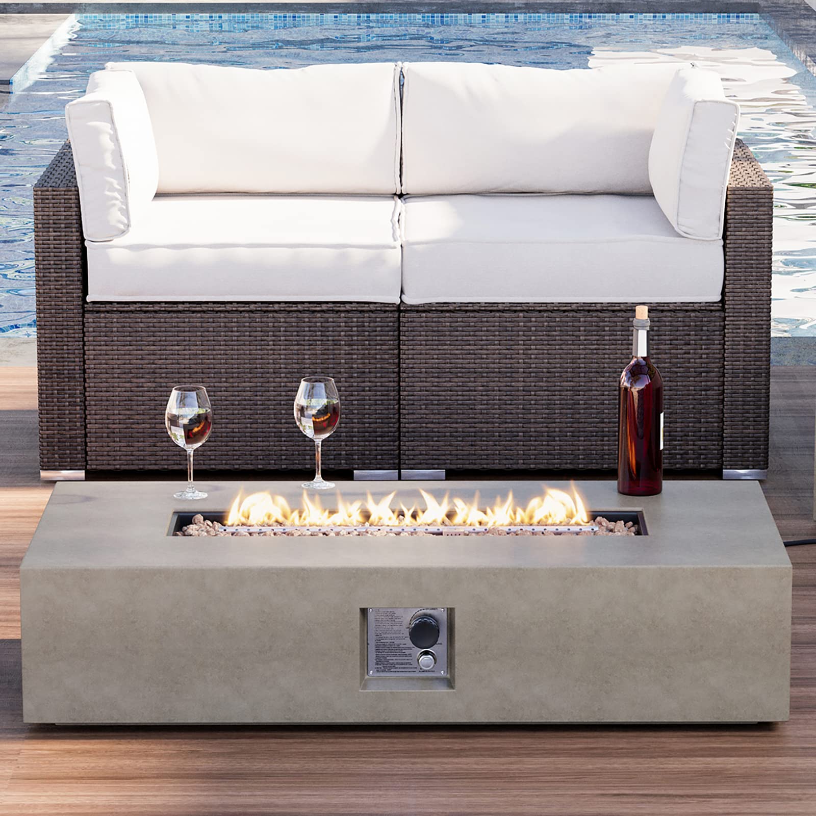 HOMPUS Outdoor Rectangular Propane Fire Pit Table, 56''x28ββx13'' Fire Table, 50000 BTU Fire Pit w Free Waterproof Cover & Fire Stone for Patio, Garden, Grey