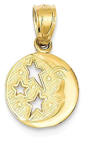 IceCarats 14K Yellow Gold Crescent Moon Stars Necklace Charm Pendant 20mm x 13mm Only