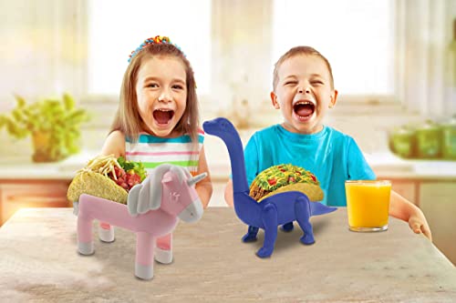 Unicorn Taco Holder Bundle with Blue Dinosaur Taco Holder for Kids