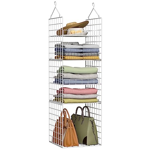 Yociyoga 5 Tier Closet Organizers and Storager, Adjustable Hanging Shelf Metal Wire Wardrobe Basket with 2 Sturdy Hooks for Bedroom, Livingroom (White)