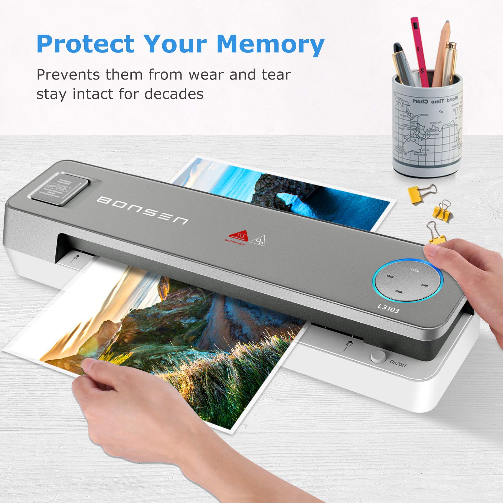 Laminator Machine with Laminating Sheets 50 Pouches, BONSEN 13 Inch Laminator, 4-in-1 Thermal Laminator with Paper Trimmer and Corner Rounder, A3 Hot Cold Laminating Machine for Home School Office Use
