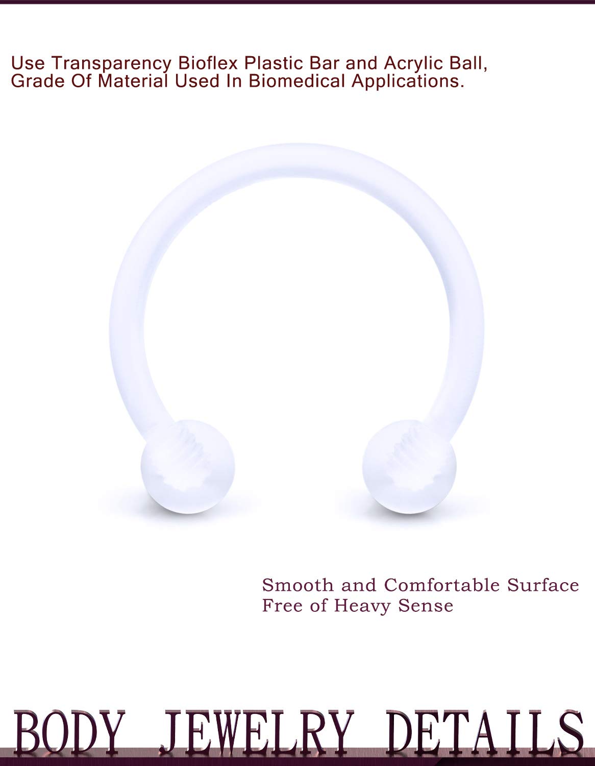 Jenxnjsjo Body Piercing Retainers BioFlex Ear Cartilage Rook Daith Nose Septum Lip Labret Eyebrow Retainers 16g Clear Flexible Bio-Plastic Studs Rings Earrings Horseshoe Piercing Retainer for Work