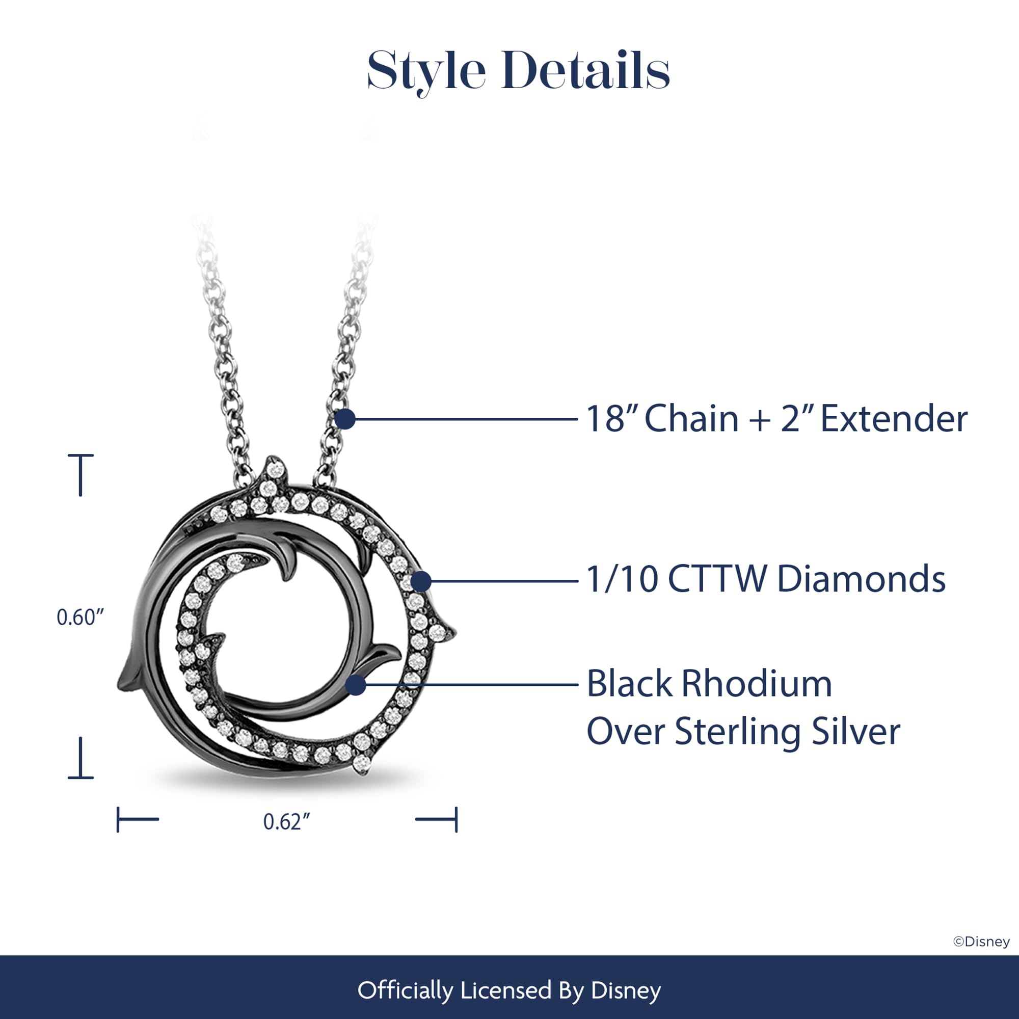 Jewelili Enchanted Disney Fine Jewelry Sterling Silver with Black Rhodium 1/10 Cttw Diamond Maleficent Pendant