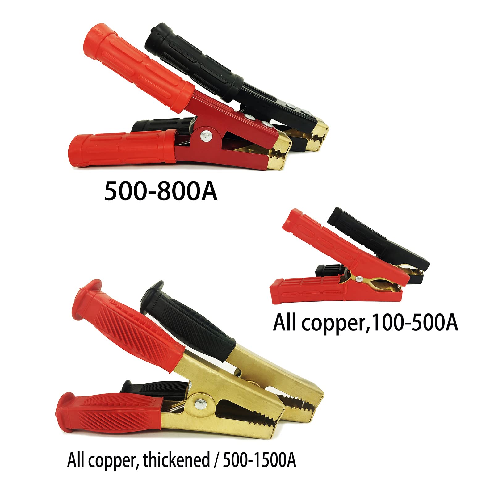 Jumper Cable Battery Clamps Crocodile Clamp brass Clamps 100A/800A/1500A Car Battery Charger Clamps Power Replacement Battery Alligator Clips Jumper Cables Clamp-S(100-500A)
