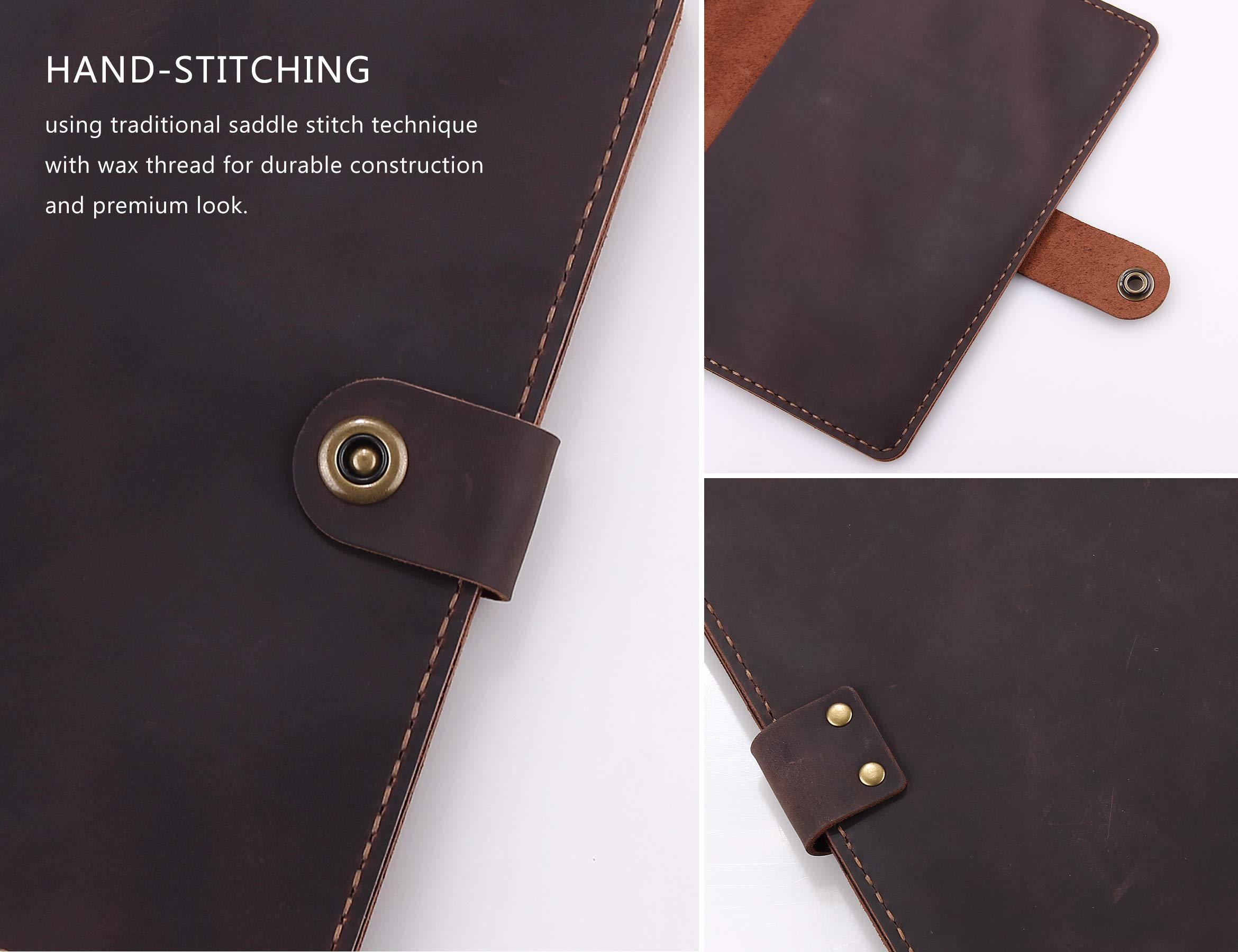 Leather Folio Cover Compatible with Rocketbook Executive Size 6 x 8.8, Handmade Rustic Leather Journal Cover for A5 Notebooks - Coffee