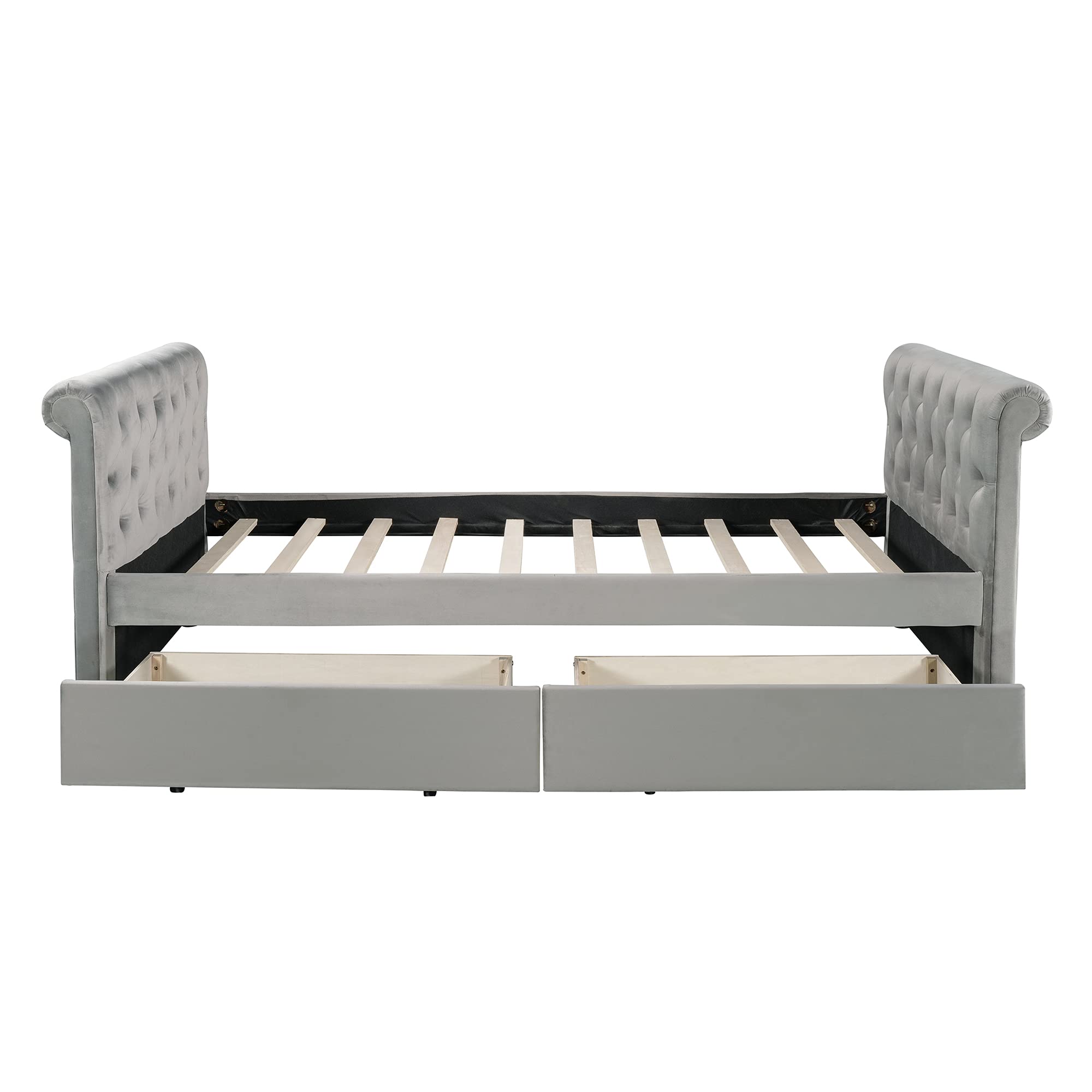 Merax Daybed Bed Frame with Upholstered Armrest and Wood Slats No Box Spring Needed, Dual-Use Sofa for Bedroom or Living Room