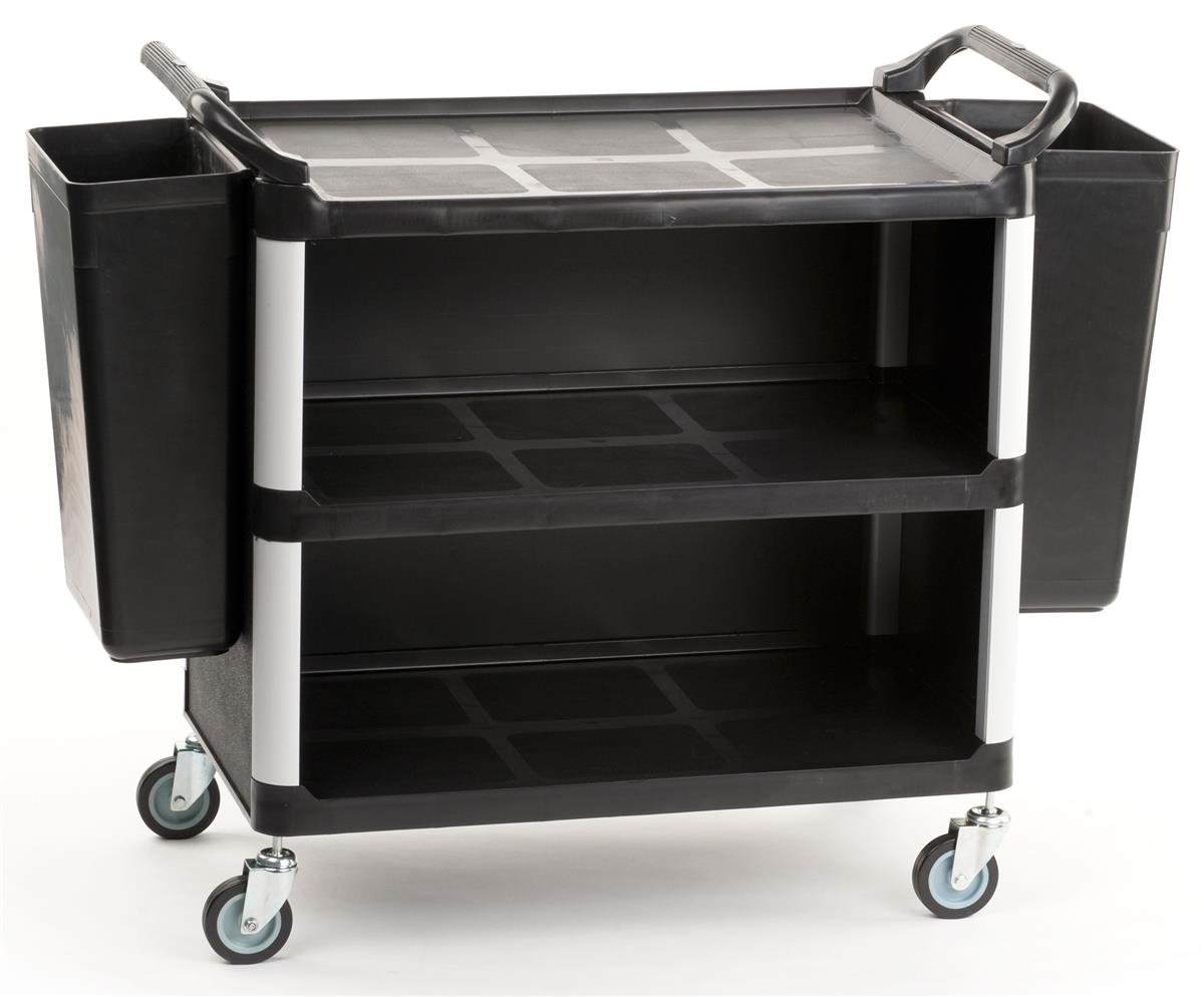 Heavy Duty Utility Cart with (2) Rubbish Bins, Covered Storage Area, Handles and Swivel Wheels - Small
