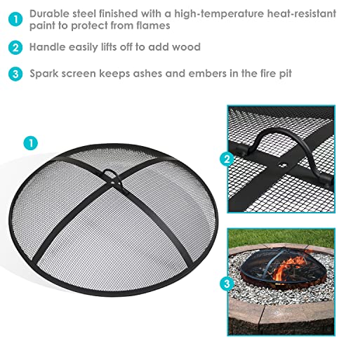 Sunnydaze Heavy-Duty Steel Mesh Fire Pit Spark Screen with Handle - 24-Inch Diameter